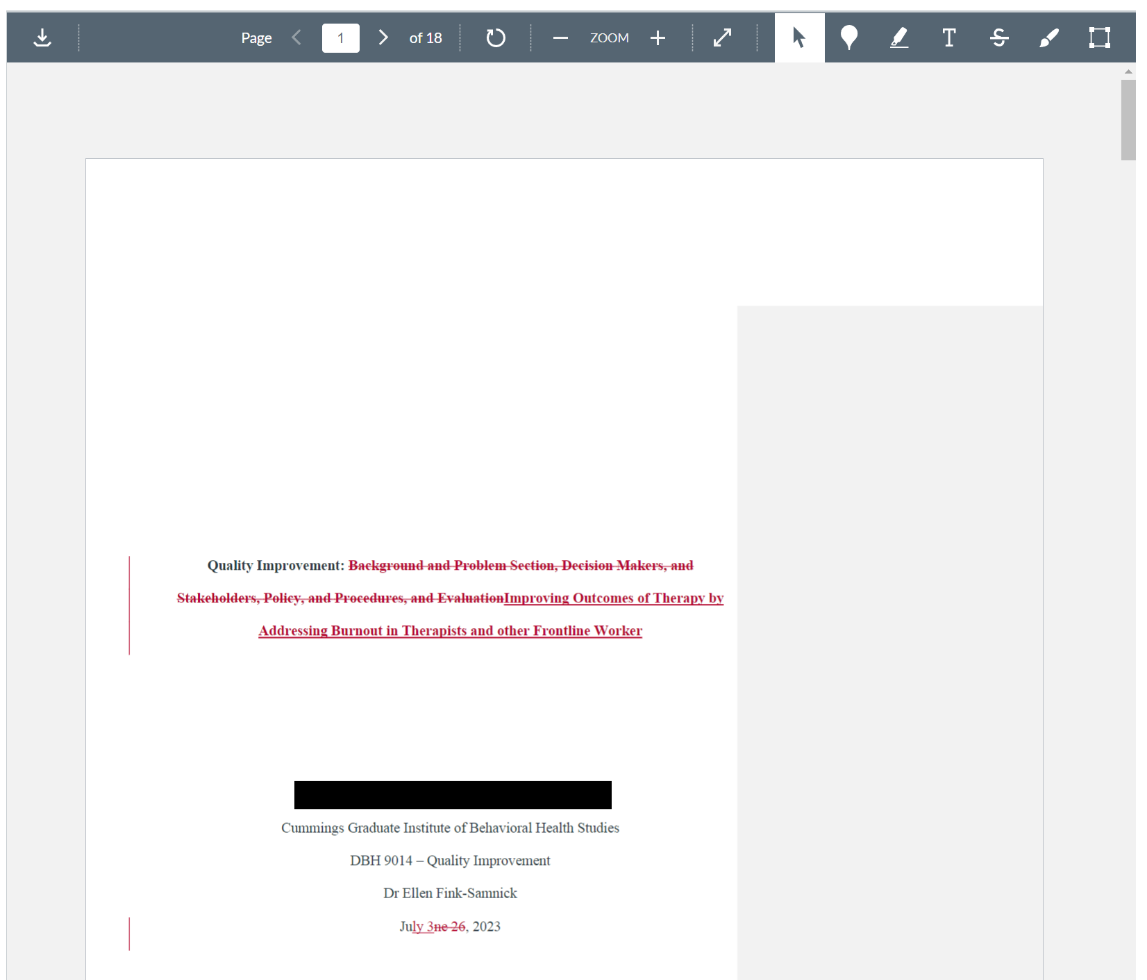 Canvas is showing markup on the Word document I submitted to an ...