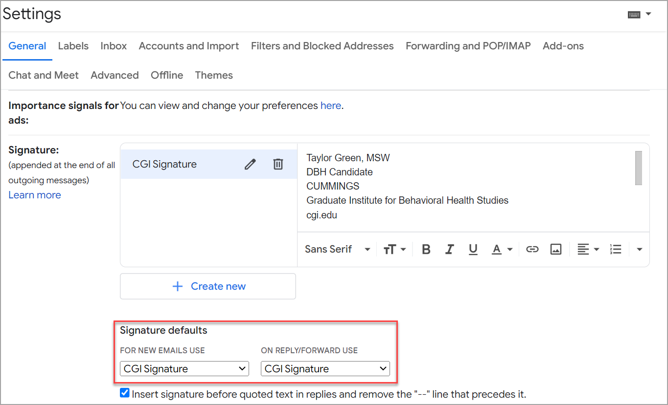 Signatures in Gmail – Cummings Graduate Institute