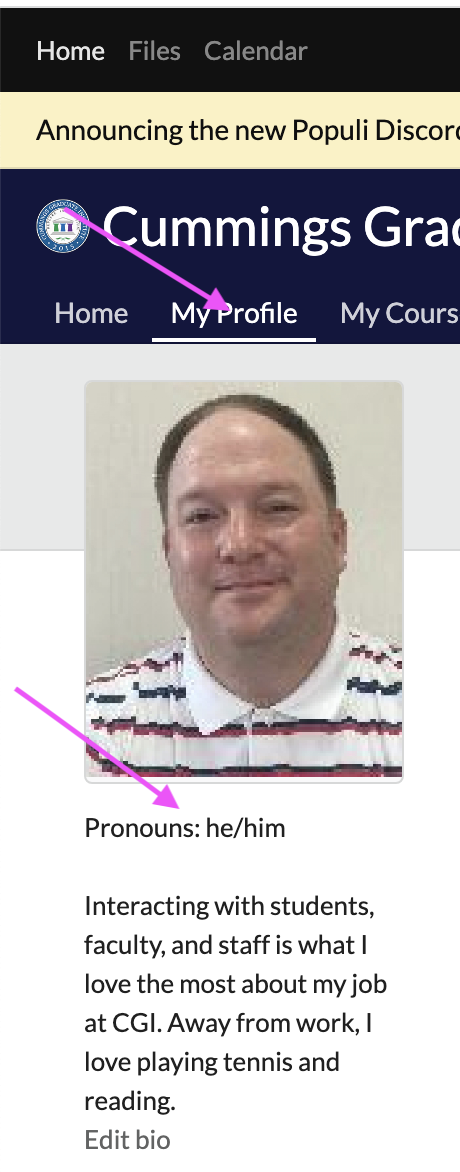 Adding Pronouns to Your Populi Profile – Cummings Graduate Institute